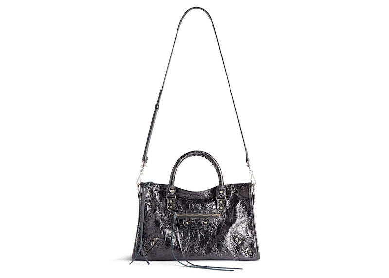 Balenciaga Le City Small Bag In Steel Grey Metallized Arena Lambskin S