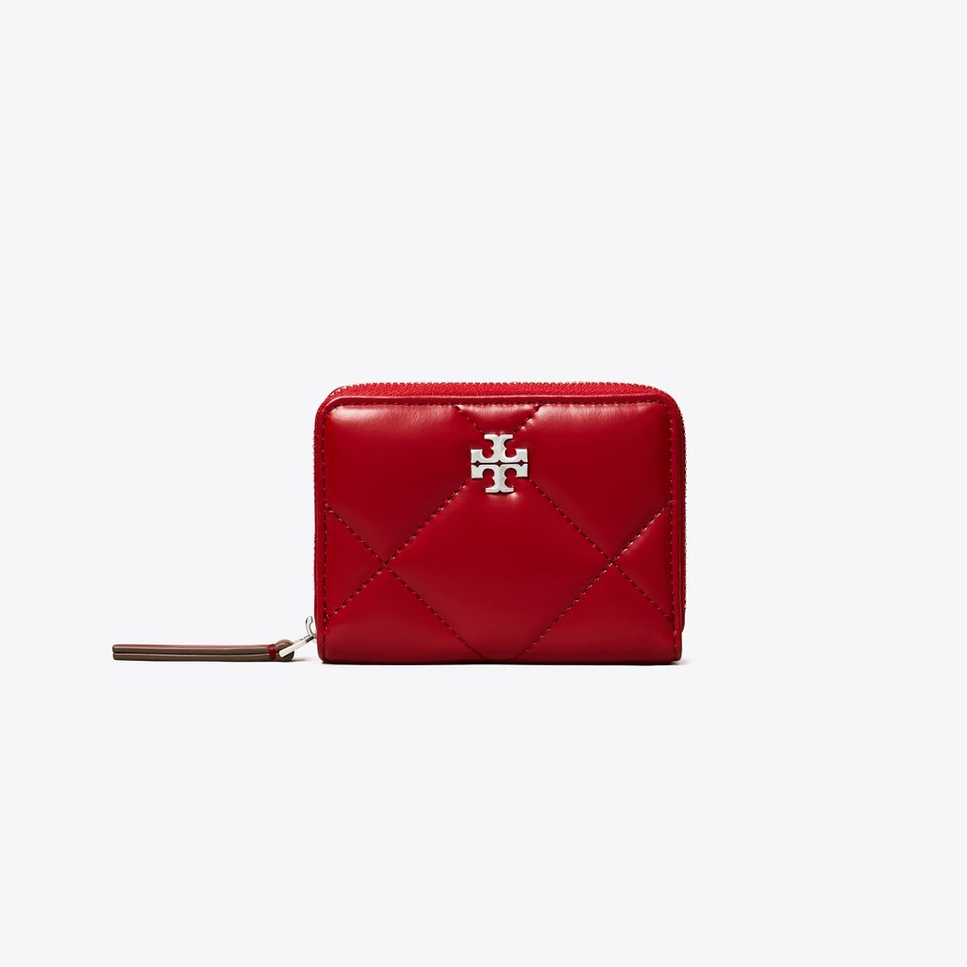 Tory Burch Small Kira Diamond Quilt Zip-Around Wallet Red