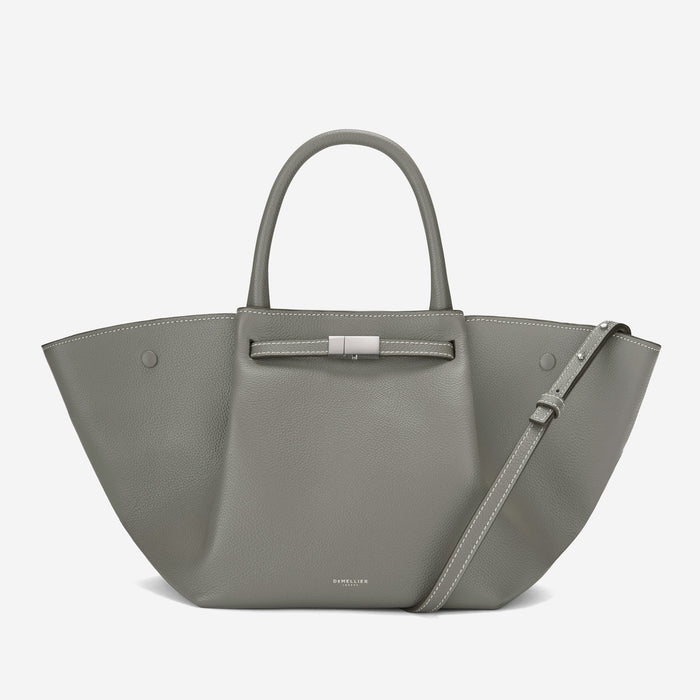 DeMellier The Midi New York stone grey small grain ecru stitching