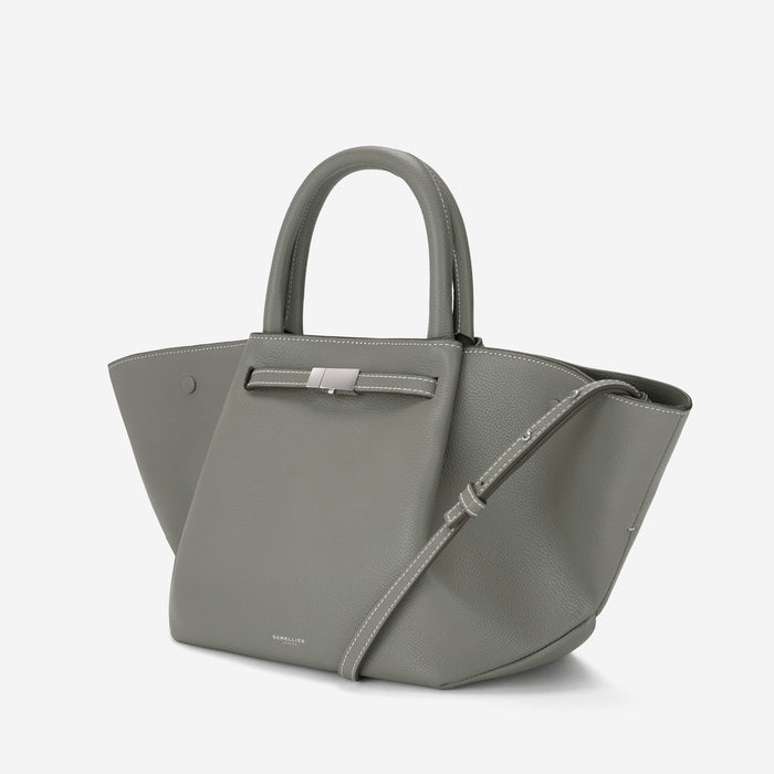 DeMellier The Midi New York stone grey small grain ecru stitching
